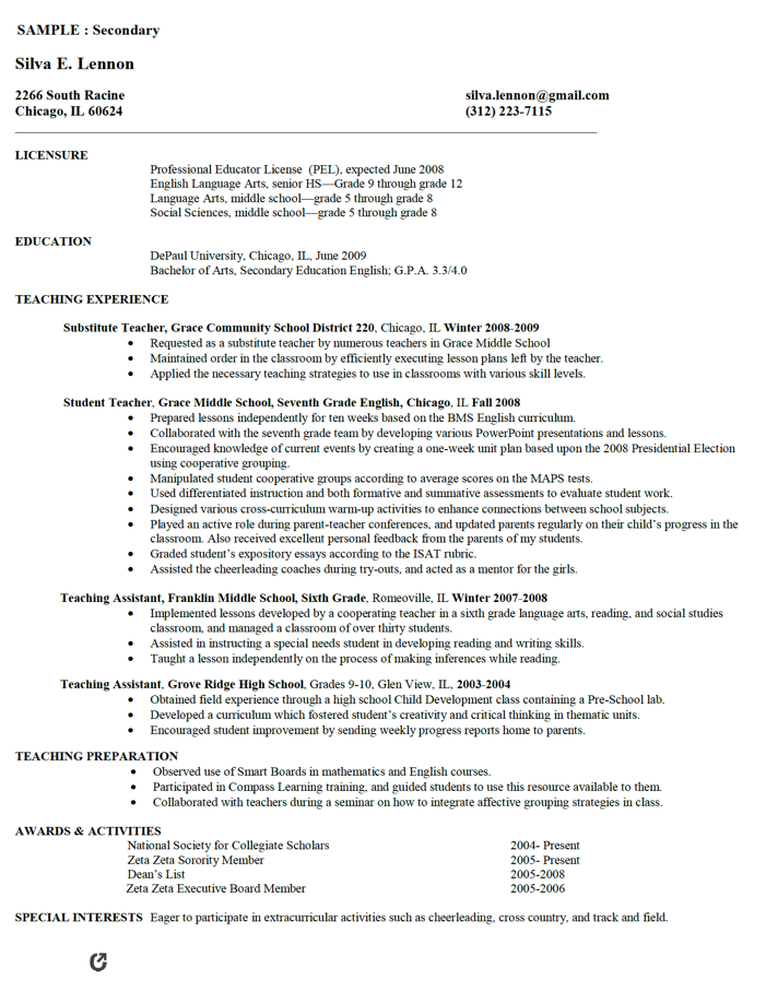 Free Teacher Resumes | PDF | WORD