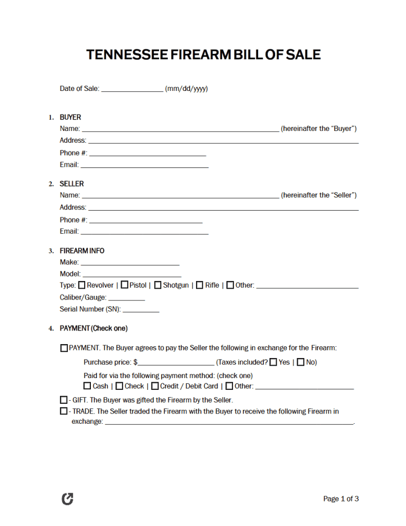 Free Tennessee Bill of Sale Forms (5) | PDF