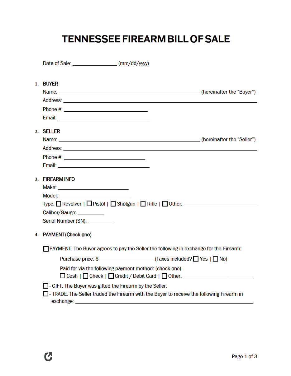 Free Tennessee Bill of Sale Forms (5) | PDF