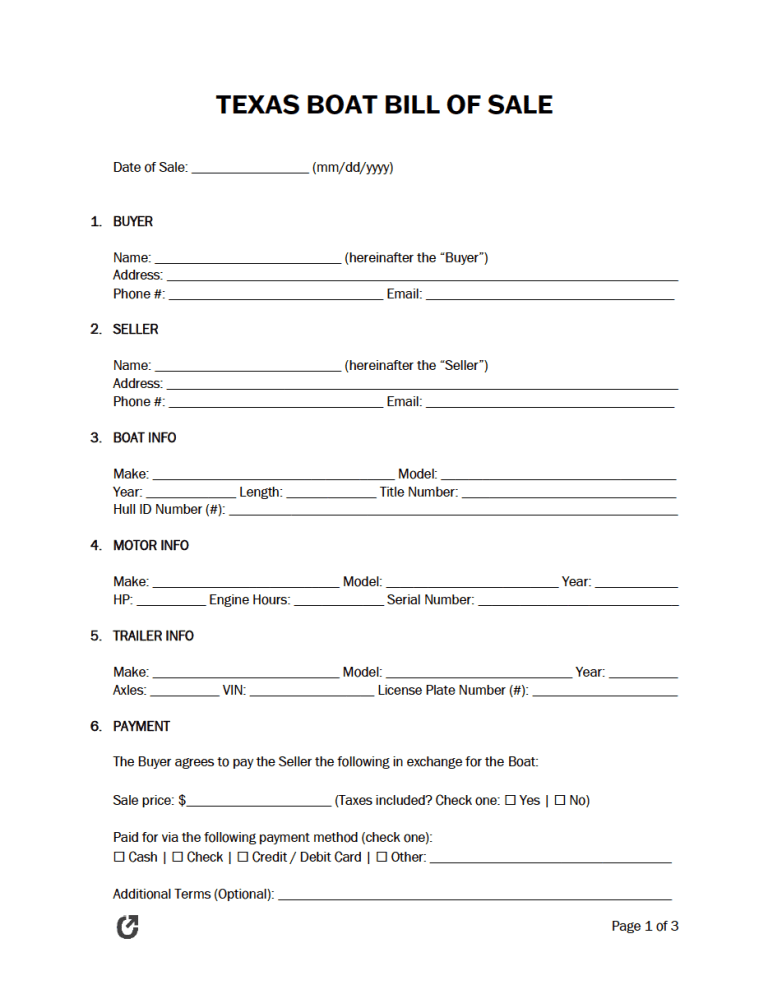 Free Texas Bill of Sale Forms (5) | PDF | WORD | RTF