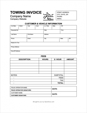 Free Towing Invoice Template | PDF | WORD | EXCEL