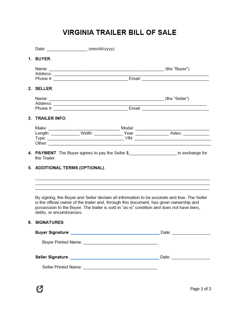 Free Virginia Bill of Sale Forms (5) | PDF | WORD | RTF
