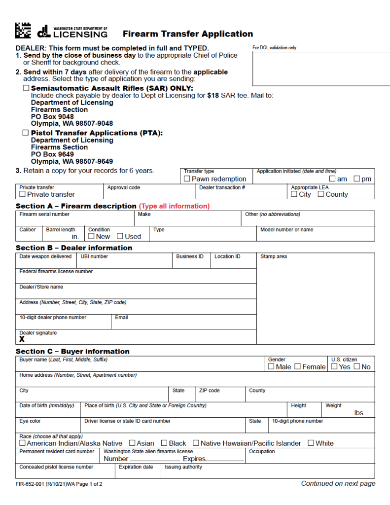 Free Washington Bill of Sale Forms | PDF