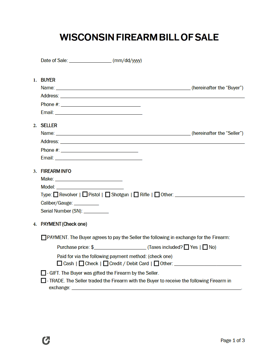 Free Wisconsin Bill of Sale Forms | PDF