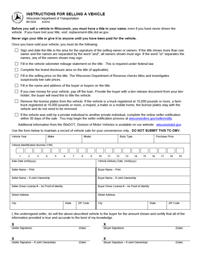 Free Wisconsin Bill of Sale Forms | PDF
