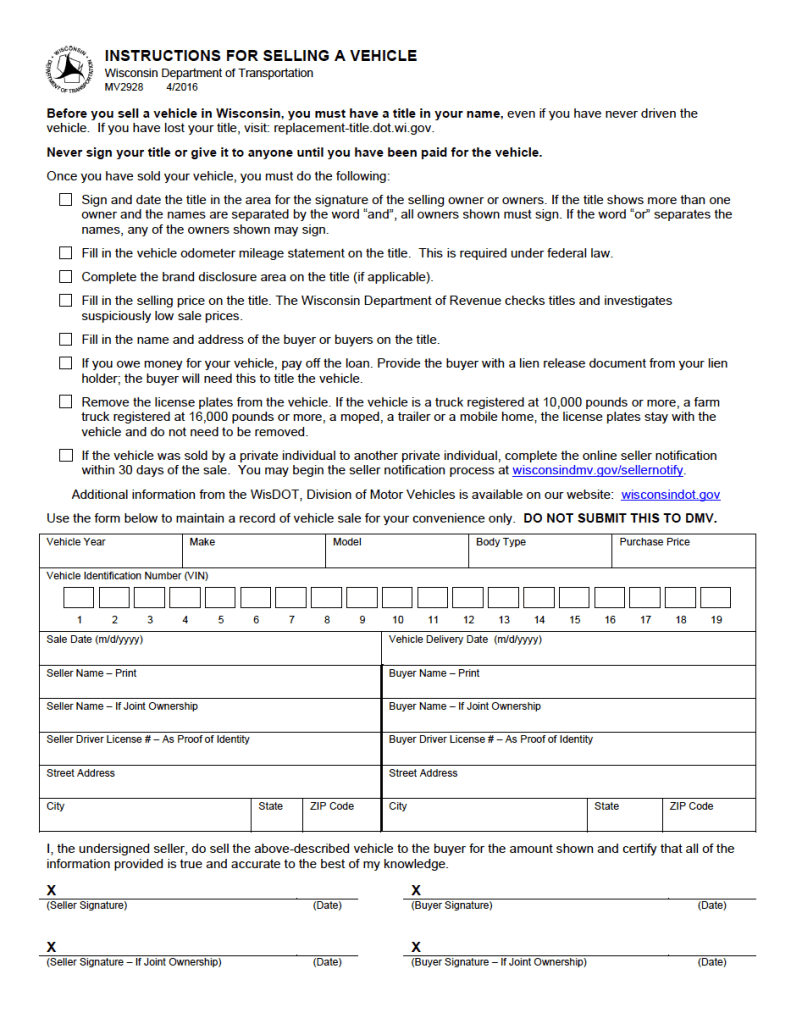 Free Wisconsin Bill of Sale Forms | PDF