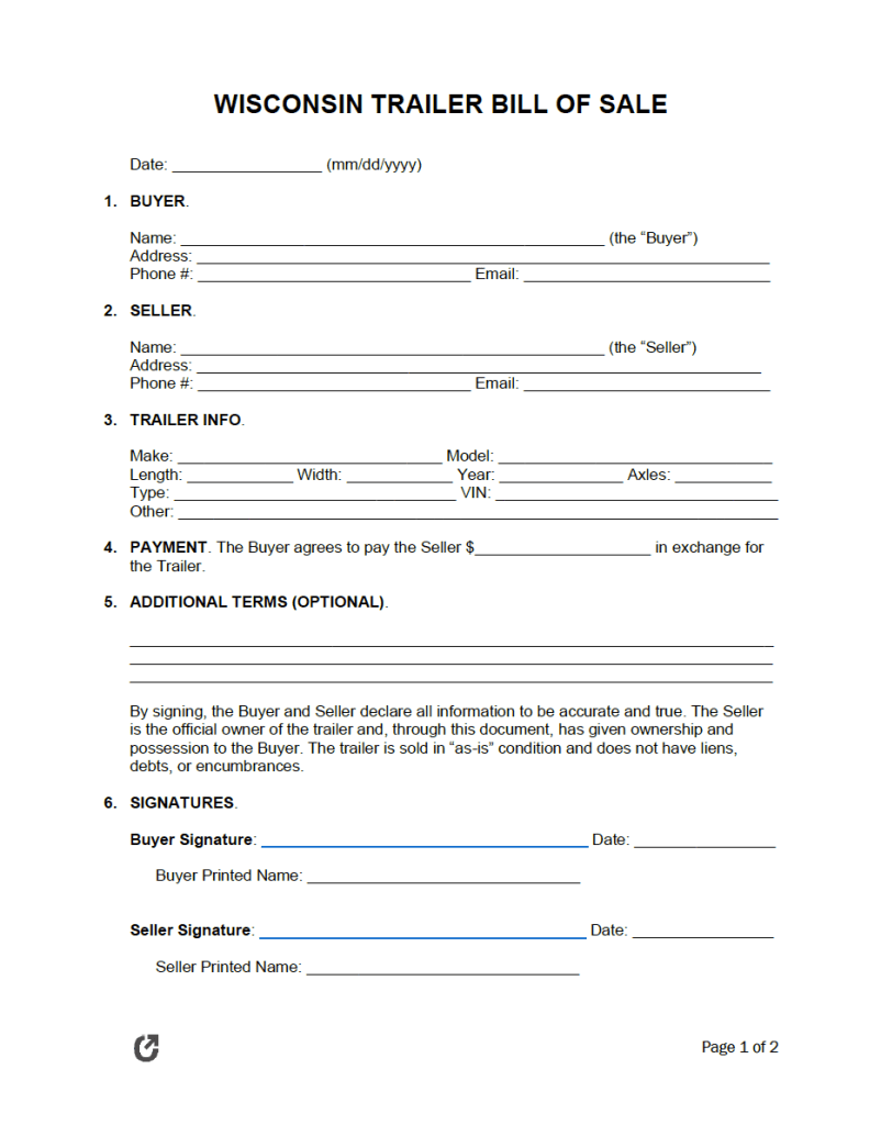 Free Wisconsin Bill of Sale Forms | PDF
