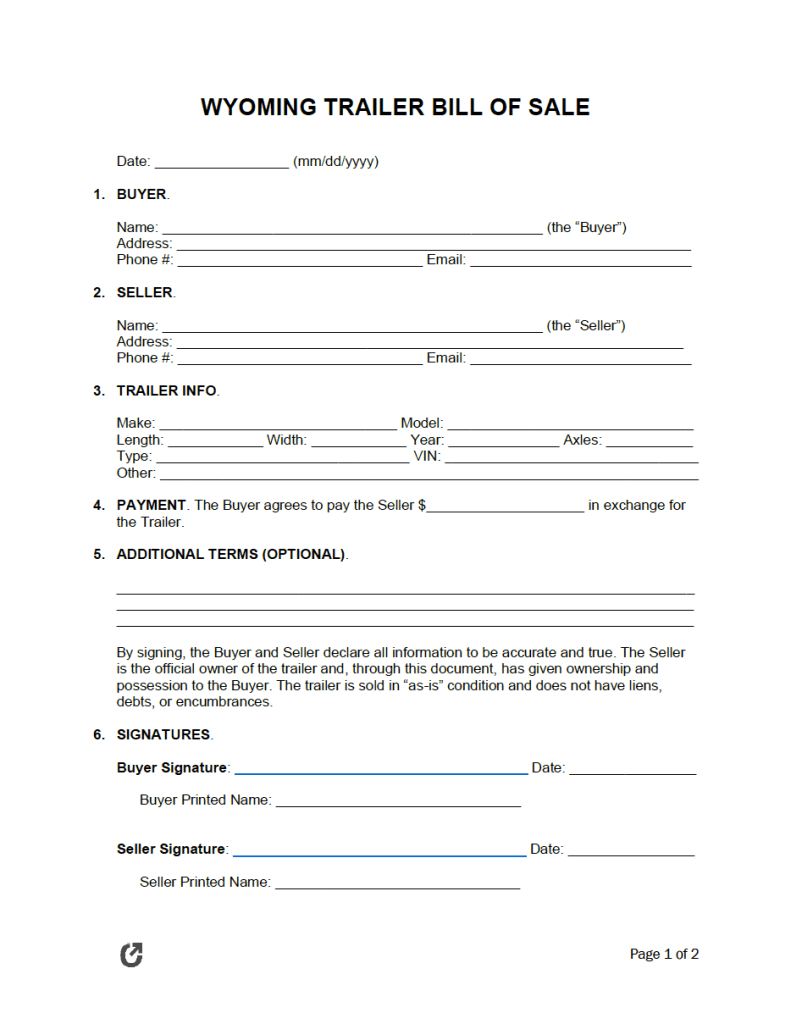 Free Wyoming Bill of Sale Forms | PDF | WORD | RTF